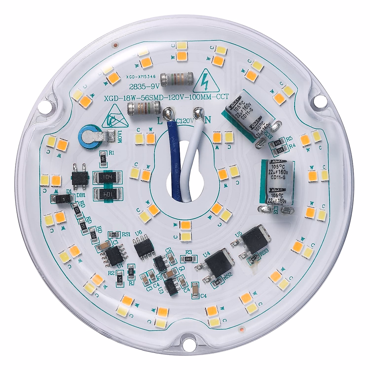 Ledytech 3.93'' LED Retrofit Light Kit for Ceiling Flush Light Ceiling Fan Light Replacement Panel PCB 18W Color Temperature Adjustable 3000K 4500K 6000K 2200LM 120V CRI90 Dimmable