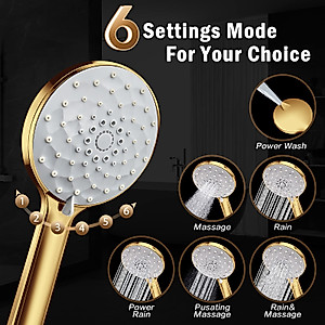 PinWin 12'' Dual Shower Head with Adjustable Extension Arm and 6-Setting Handheld Shower Head Combo, Brushed Gold