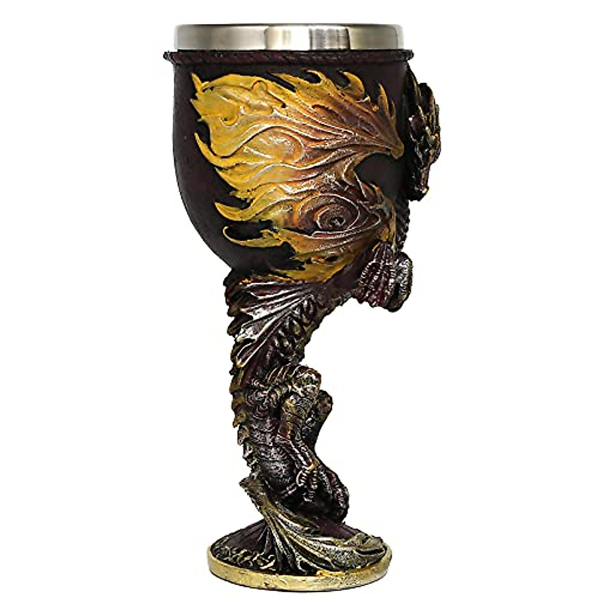 alikiki Medieval Flame Dragon Wine Goblet - Fantasy dungeons and dragons Wine Chalice - 7oz Stainless Steel Cup Drinking Vessel -Ideal Novelty Gothic Father Day Gift Party Idea