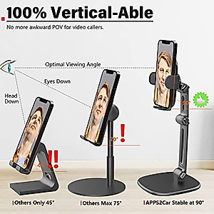 Phone Stand for Desk [No Dropping Stable Triple-Clamp Holder] Adjustable Height 360 Degree Rotation Heavy Base Thick Case Friendly, APPS2Car Multifunctional Cell Phones Stand for iPhone Android Phones