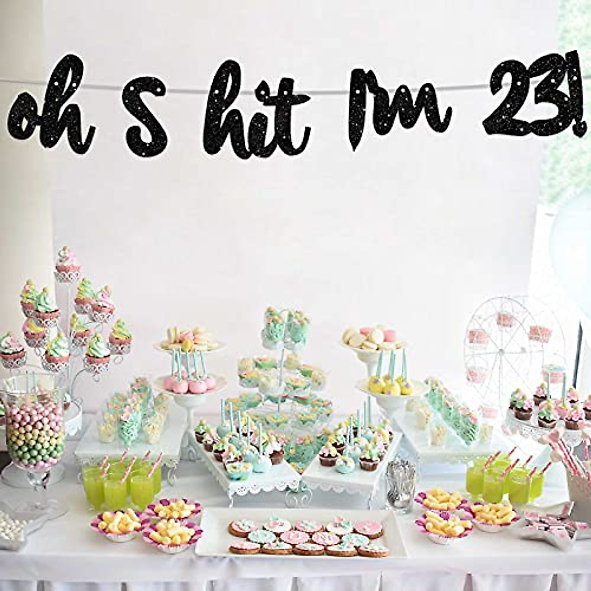 Oh I’m 23! Banner Backdrop Glitter Black Hallo Twenty Three Cheers to 23 Years Old Theme Decor for Man Woman Happy 23rd Birthday Party Photo Studio Prop Flag Decorations Favors Supplies