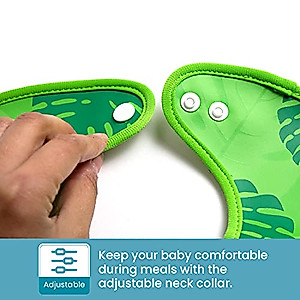 LA Baby Crumb Snatcher Waterproof Pocket Bib Large, Catch-All Pocket Design, 4-Pack (Tiger, Hippo, Frog, Dolphin)