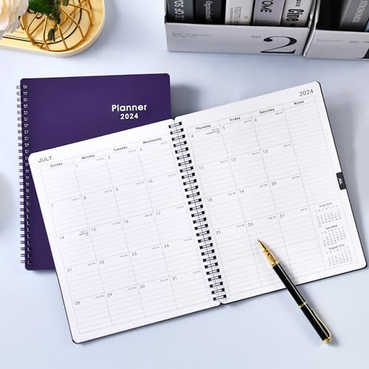 2024 Planner - 2024 Planner Spiral Bound, Jan. 2024 - Dec. 2024, 8”× 10”, 2024 Weekly & Monthly Planners for Women/Man with Printed Monthly Tabs, Strong Twin-Wire Binding, Waterproof Cover