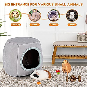ONEJU Guinea Pig Bed, Guinea Pig Hideout, Rabbit Bed, Bunny Hideout, Guinea Pig Cage Accessories for Guinea Pig, Bunny, Hamster, Chinchilla, Ferry, Rabbit and Other Small Animals - Gray
