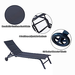 MengkOutdoor 2-Pcs Set Chaise Lounge Chairs, Five-Position Adjustable Metal Recliner， Black