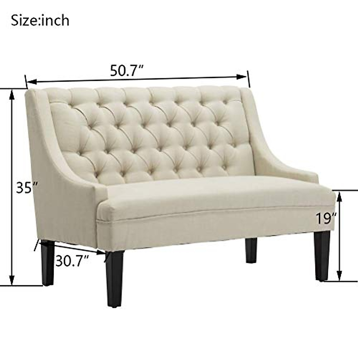 Tongli 50" Small Modern Loveseat Settee Sofa Linen Fabric 2-Seat Sofa Couch Tufted Love Seat Dining Bench with Back Upholstered Banquette Sofas for Living Room Bedroom Small Space Entryway