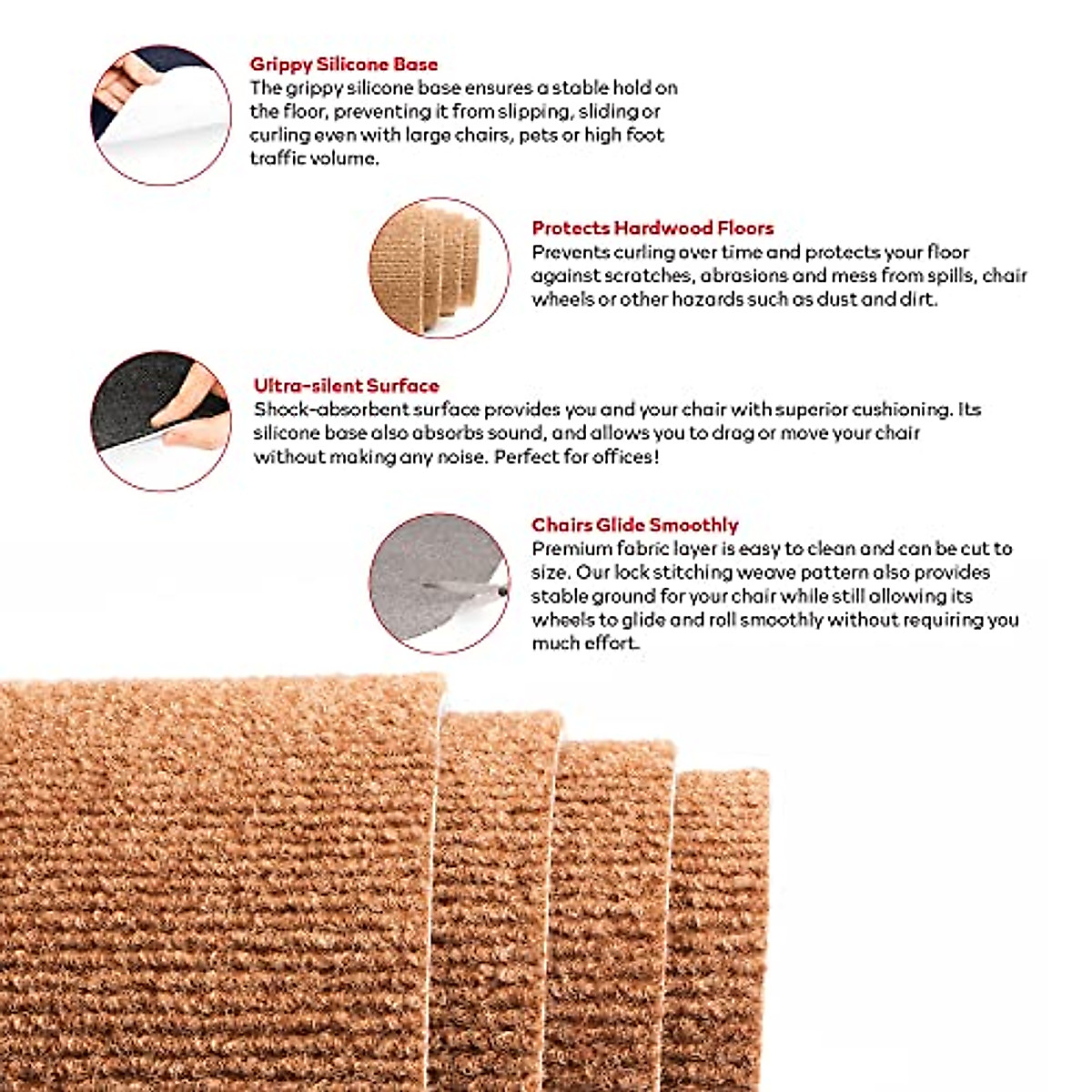 XFasten Chair Mat Office Protector for Hardwood Floors, Brown 56”x36”, 1/6” Thick Premium Low Pile Floor Protector Mat Desk Rug | Wood and Tile Protection Mat for Office Home Rolling Chair Rug