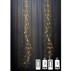 2 Pack Fairy Lights with Remote 250 LED Battery Operated Outdoor Waterproof Twinkle Lights 8.2ft Waterfall Lights Firefly Lights for Garden Wedding Birthday Christmas Decorations (Warm White)