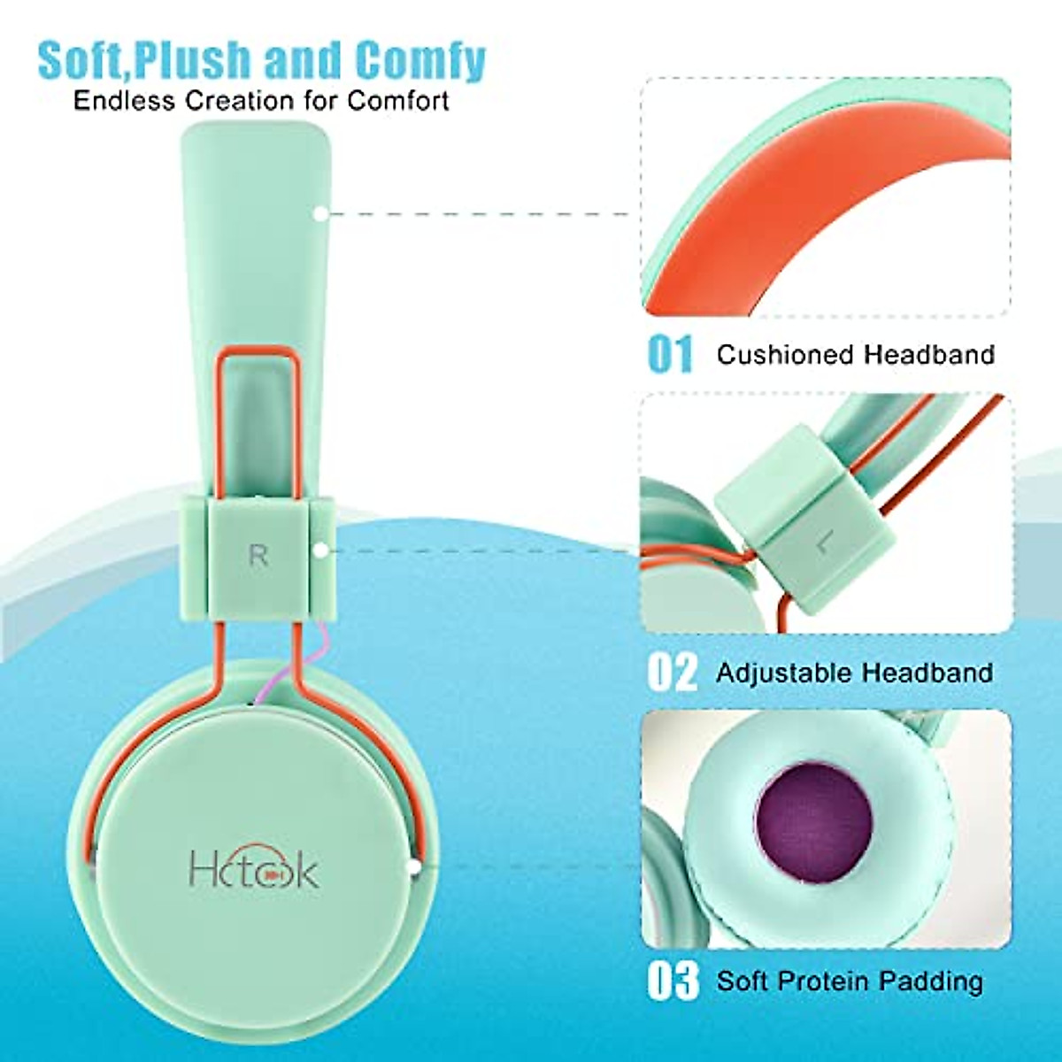 HOTCOK H37 Kids Headphones for Girls Boys Foldable Adjustable On Ear Headphones 3.5mm Jack Wired Cord for School,Home,Airplane,Car