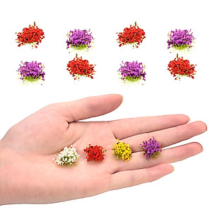112 Pieces Bushy Tufts White Yellow Red Purple Flower Cluster Grass Tufts Kit Resin Wasteland Tuft Terrain Model Kit Static Scenery Model for Landscape Artificial Grass Modeling (Classic Style)