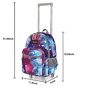 Rolling Backpack 18 inch Double Handle Wheeled Laptop Boys Girls Travel School Children Luggage Toddler Trip, Galaxy