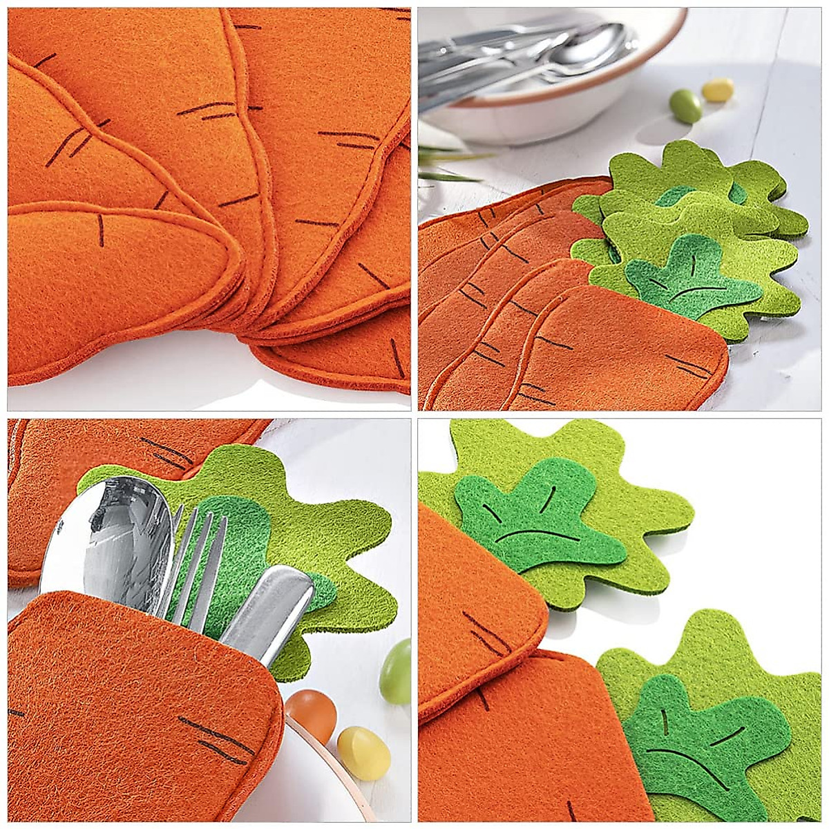 GALPADA 6pcs Carrot and Fork Bag Easter Tableware Bags Cutlery Pouch Flower Embellishments Cutlery Bags Rabbit Dinnerware Easter Decorations Flowers Accessories Felt Cloth Banquet