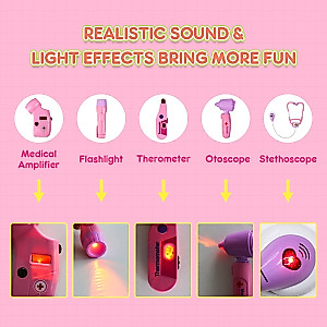 Meland Toy Doctor Kit for Girls - Pretend Play Doctor Set with Dog Toy, Carrying Bag, Stethoscope Toy & Dress Up Costume - Doctor Play Gift for Kids Toddlers Ages 3 4 5 6 Year Old for Role Play