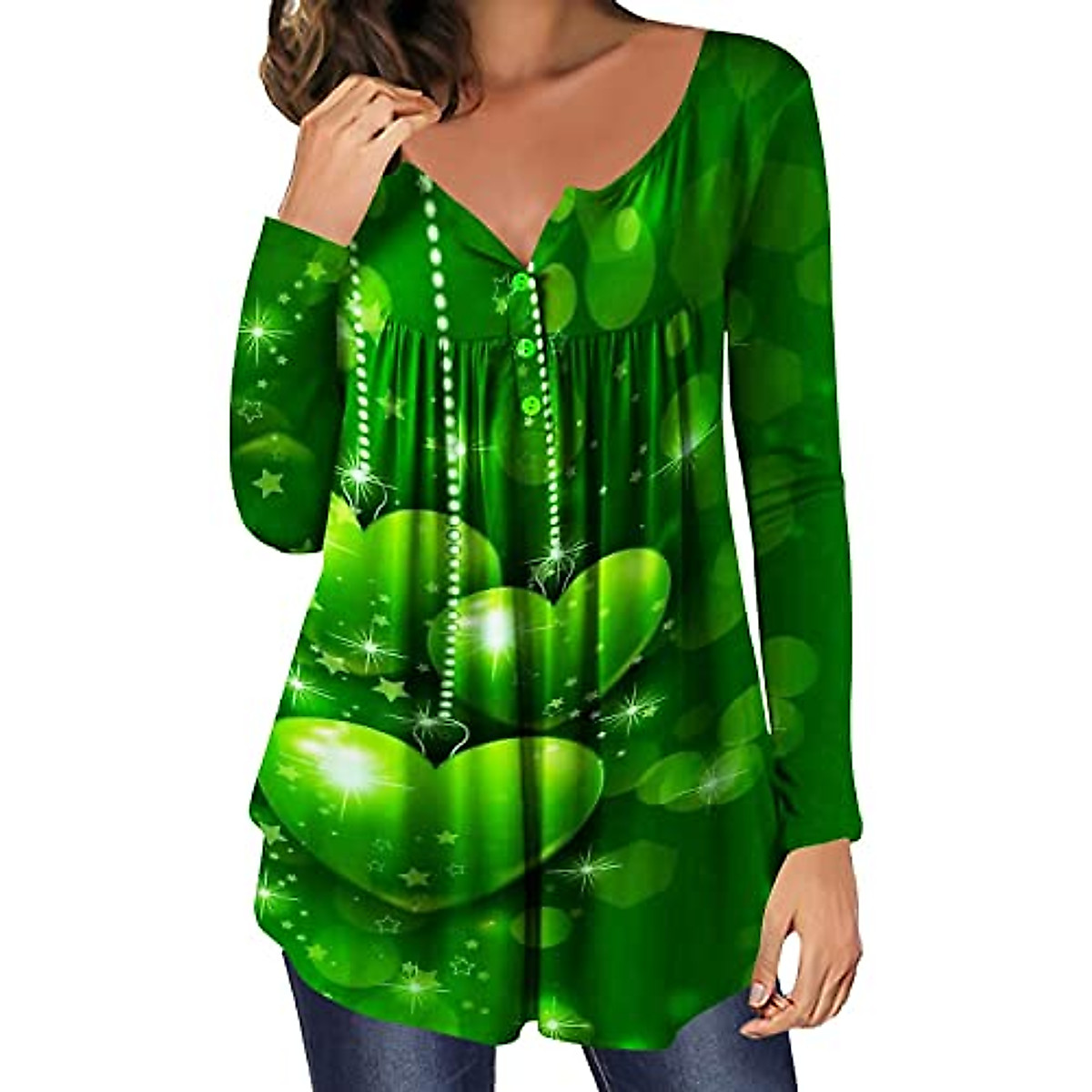 Green Womens Top Daily Deals Green Tshirts Shirts for Women Womens Long Sleeve Blouse St Patricks Day Party Supplies Shirt