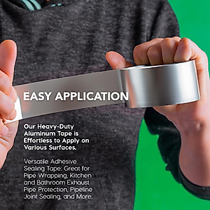 EconoHome Premium Aluminum Foil Tape - 2 inch x 33 yd (3.6 mil) - Adhesive Barrier for Sealing HVAC, Hot & Cold Air Ducts, Dryer Vents - Resilient Against Moisture, Flames, UV Rays