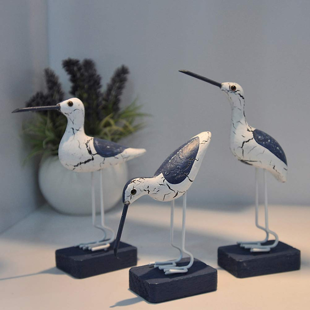 EXCEART 3pcs Wooden Seagull Figurine Nautical Decorations Ornaments Mediterranean Style Coastal Beach Room Garden Decoration for Bedroom Living Room