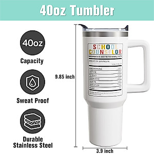 owbgsdh School Counselor Gifts Teacher Gift School Counselor Appreciation Gifts 40oz Stainless Steel Tumbler Cup Mug Water Bottle with Handle for Women Men
