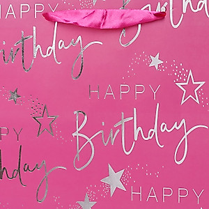 JWSCYSY 16.5" Extra Large Happy Birthday Gift Bag with Card and Tissue Papers, Huge Gift Bag for Kids Girls Birthday Party (Pink)