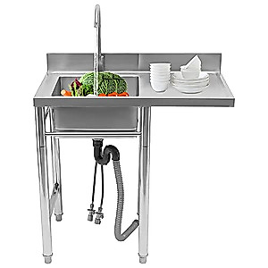 1 Compartment Stainless Steel Kitchen Sink，Free Standing Single Bowl Commercial Sink，for Outdoor Indoor, Kitchen,Garage, Restaurant,Laundry/Utility Room(35.4" W x 21.2" D x 39.3" H)