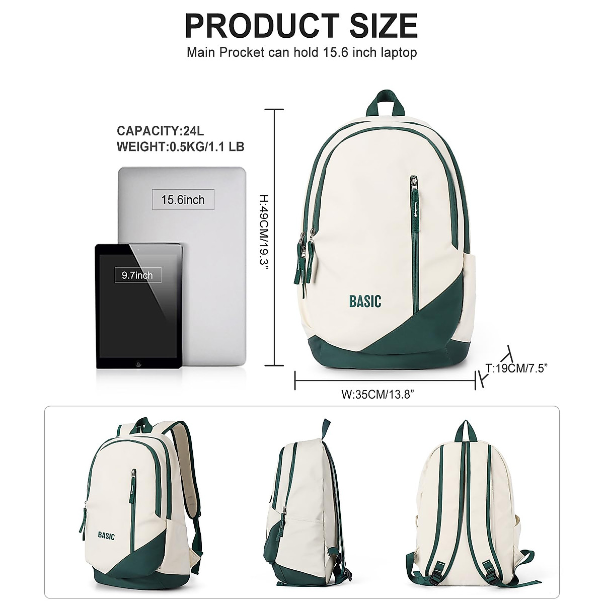 weradar Lightweight Cute Travel Bookbags For Teens Girls,Aesthetic Students Backpack,Simple High School Bag Boys,Casual Daypack College Backpack For Women&Men(White)