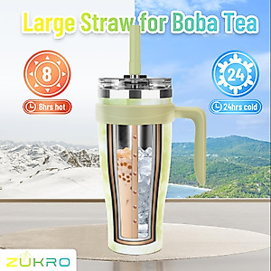 Zukro 40 oz Tumbler With Handle and Straw, Leak Proof Vacuum Insulated Stainless Steel Cup with 2-in-1 Screw on Lid, Fit in Cup Holder, No Sweat, Keeps Drinks Cold 24 Hours