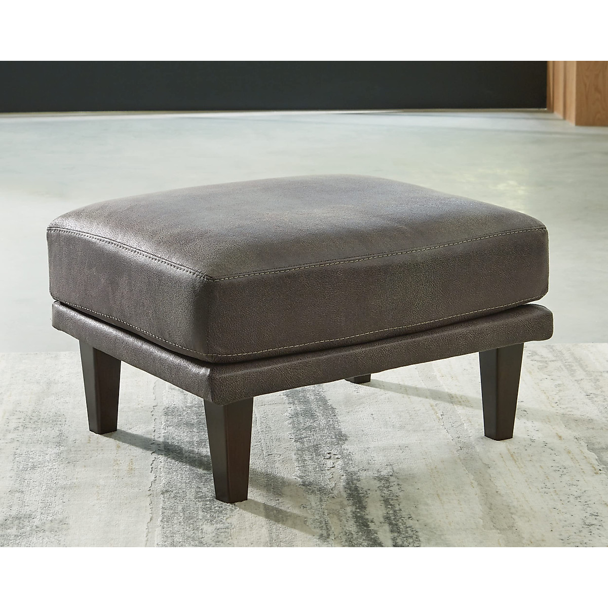 Signature Design by Ashley Arroyo Mid Century Modern Faux Leather Ottoman, Dark Gray
