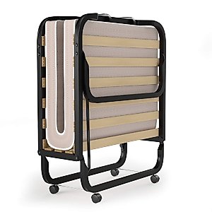 Giantex Rollaway Folding Bed with 4 Inch Mattress for Adults, Foldable Portable Guest Bed with Memory Foam Mattress & Sturdy Metal Frame, Cot Size Fold up Bed on Wheels, Easy to Store, Made in Italy