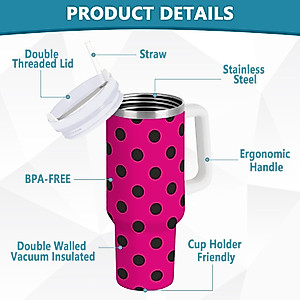 GAIGEO Hot Pink Polka Dots Tumbler Cups, Reusable 30 Oz Tumbler with Lid and Straw, Double Wall Vacuum Insulation, Suitable for Family Office Sport