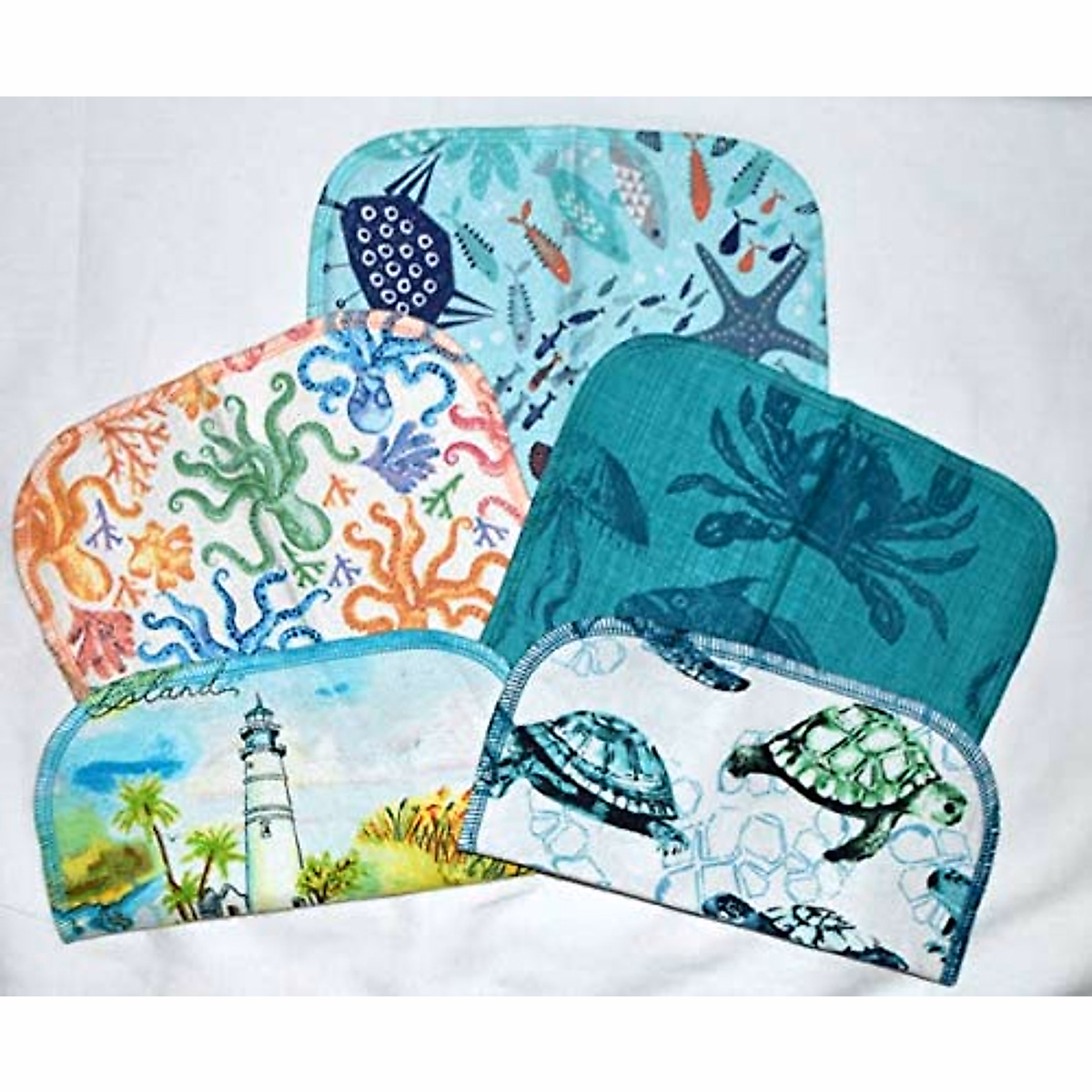 2 Ply Printed Flannel 8x8 Inches Set of 5 Sea Lovers