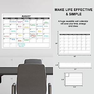 Dry Erase Calendar for Wall - Large Dry Erase Calendar, 28" x 40", Undated Monthly Calendar for Home, Office, Classroom, Erasable Laminated Calendar Whiteboard with 6 Markers ＆ 6 Stickers