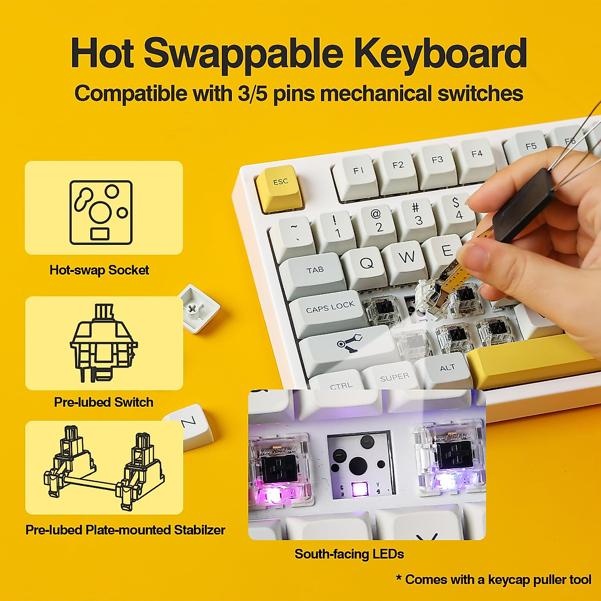 EPOMAKER TH80 Pro 75% Hot Swap RGB 2.4Ghz/Bluetooth 5.0/Wired Gaming Keyboard, with 4000mah Battery, PBT Keycaps, Knob Control for Windows/Mac PS5 PS4 Xbox