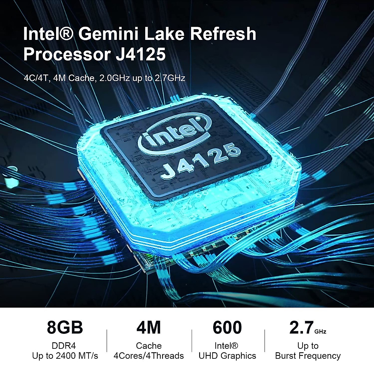 Beelink Mini Pc GK55 8GB DDR4 256GB SSD Intel J4125(4C/4T 4MB Cache Up to 2.7GHz), Mini Computer Supports 4K Dual HDMI Output / 2.4G+5G WiFi/ BT4.0/2.5" HDD Extension/Dual Gigabit Ethernet