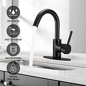PHICHI Matte Black Bar Sink Faucet, Single Handle 1 Or 3 Hole Stainless Steel Gooseneck Faucets for Bathroom Outdoor with Hot & Cold Water Supply Lines