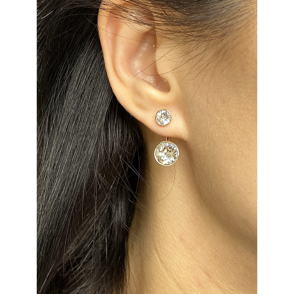 Amante Crystal Sparkling Double Ball Modern Cocktail Stud Earrings with 2 Austrian Crystals - Women's Jewelry - Wedding Bridesmaid's Mother's Day Christmas Holiday Gift (Crystal Au)