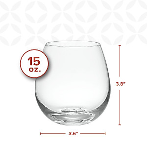 GLING [15 oz Stemless Wine Glasses Set of 4, Wine Glass Cups for Red or White Wine - These Crystal Tumblers are Great for Wedding, Birthdays, and All Occasions