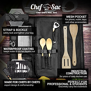 Chef Knife Roll Bag | 8+ Slots for Knives & Kitchen Tools | Water Resistant Knife Bag | Knife Carrying Case Only, Tools Not Included | Chef Knife Bag for Professional Chefs & Culinary Students (Blue)
