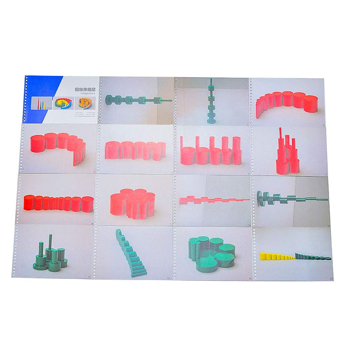 Kghios Montessori Sensorial Visual Sense Toys Book Materials for Toddlers,Knobless Cylinders,Cylinder Block Sensorial Cards,Baby Early Educational Tools Preschool Learning Toys