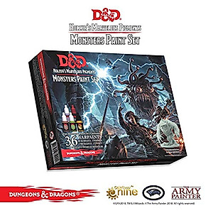 The Army Painter Dungeons and Dragons Miniatures Model Paints for Plastic Models Bundle with Monsters & Adventurers Acrylic D&D Miniatures Paint Sets & Nolzurs Marvelous Miniature Model Paint Brushes