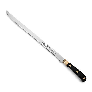 ARCOS Carving Knife 12 Inch Stainless Steel. Ham Slicer Knife for Cutting Ham and Meat. Ergonomic Polyoxymethylene Handle and 300mm Blade. Series Regia. Color Black/Gold