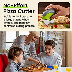 Kitchy Pizza Cutter Wheel - No Effort Pizza Slicer with Protective Blade Guard and Ergonomic Handle - Super Sharp and Dishwasher Safe (Green)