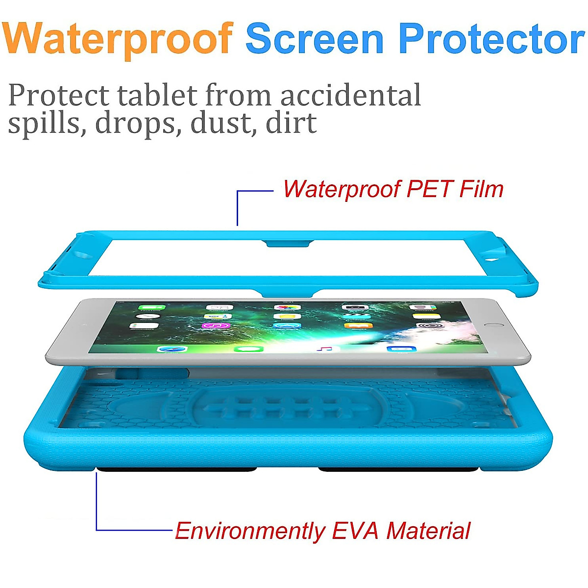 BMOUO Kids Case for iPad 5th/6th Generation, iPad 9.7 2018/2017 Case with Screen Protector, Shockproof iPad Air 2/Pro 9.7 Case with Handle Stand, Blue