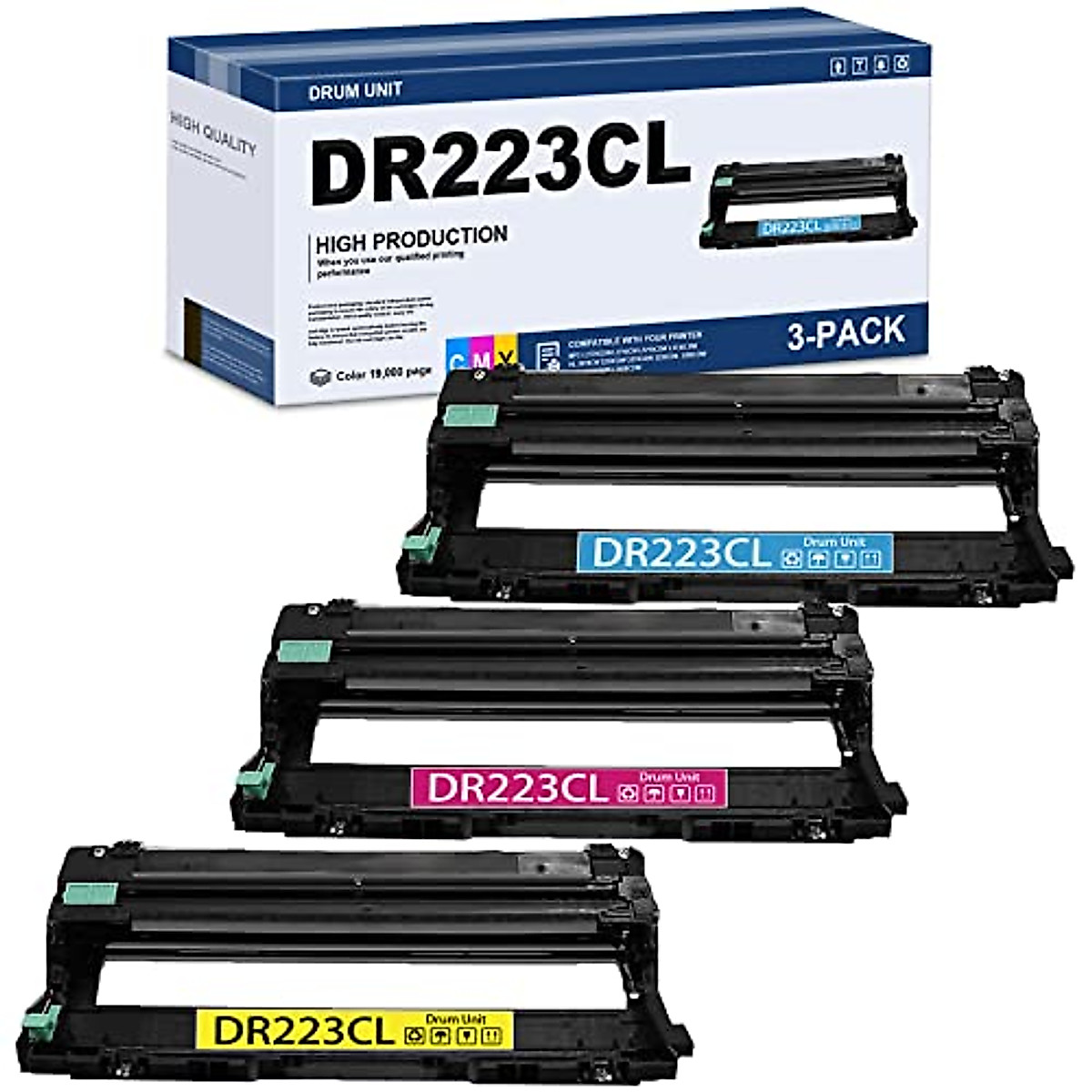 MITOCOLOR High Yield Compatible, CMY 3 Pack, DR-223 DR-223CL Drum Unit Replacement for Brother MFC-L3750CDW HL-3210CW DCP-L3550CDW Printer (1C+1M+1Y, 19,000 Pages)