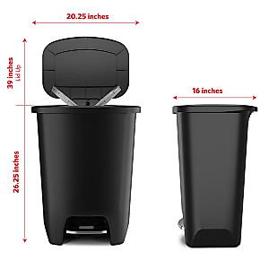 Glad 20 Gallon Trash Can - Plastic Kitchen Waste Bin with Odor Protection of Lid, Premium Stainless Steel Step On Foot Pedal and Garbage Bag Rings, Black