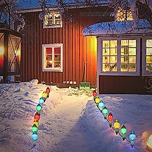 UBOORY Outdoor Christmas Decorations 13Feet C9 Christmas String Lights Covered Multicolored Light Bulb for Holiday Outside Yard, Garden, Walkway, Driveway, Pathway, Sidewalk, Lawn Decor