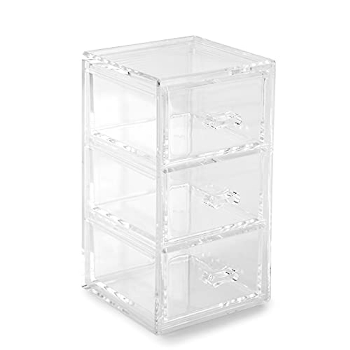 Huang Acrylic Clear Stackable Upright 3-Drawer Organizer, Makeup Jewelry Accessories Cosmetic Countertop Storage Display 3.5 x 3.25 x 5.75 inches