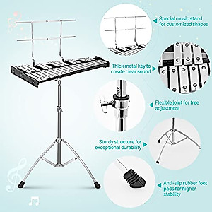 Giantex 32 Note Professional Glockenspiel Bell Kit, Percussion Xylophone with Adjustable Stand, Music Stand, 8'' Practice Pad, a Pair of Bell Mallets, Wooden Drumsticks, Carrying Bag
