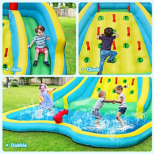 BOUNTECH Inflatable Water Slide, Mega Waterslide Park for Kids Backyard Outdoor Fun with Double Long Slides, Climbing Wall, Blow up Water Slides Inflatables for Kids and Adults Birthday Party Gifts