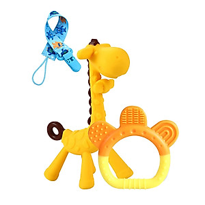 PandaEar 3PCS Soothing Teether Set, BPA Free Chew Toys Natural Freezer Safe for Babies Infants Toddlers, Teething Ring, Giraffe Pacifier Teether