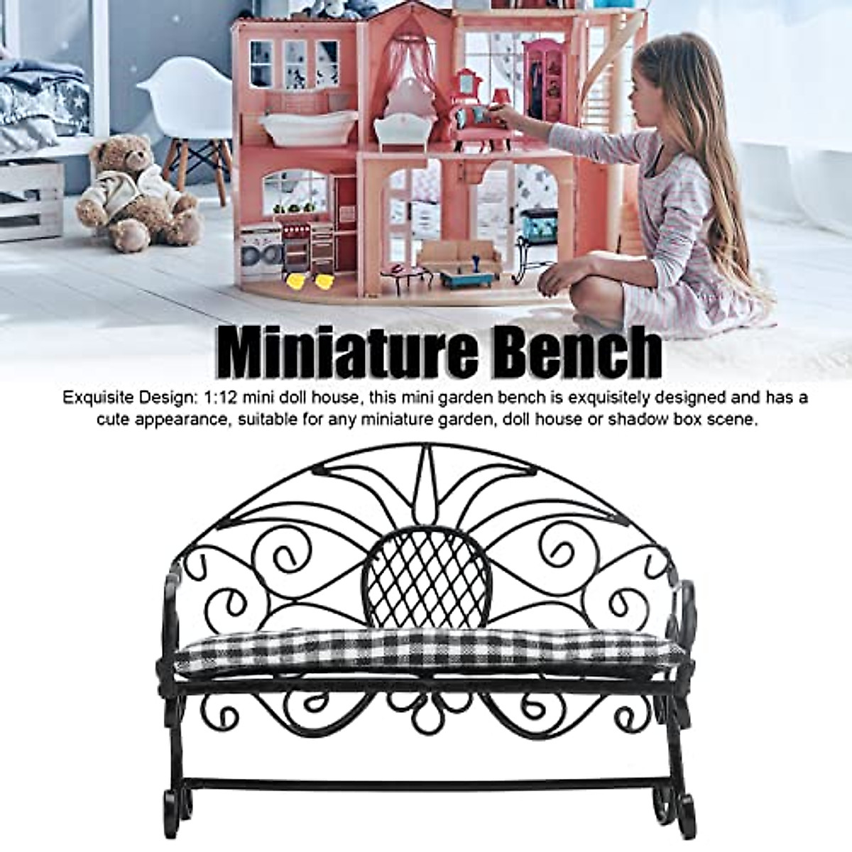 Miniature Bench, Fairy Garden Furniture Bench Ornaments,Fairy Garden Accessories Outdoor 4.1Inch,Widely Applicable Miniature Chair for 1/12 Miniature Doll House