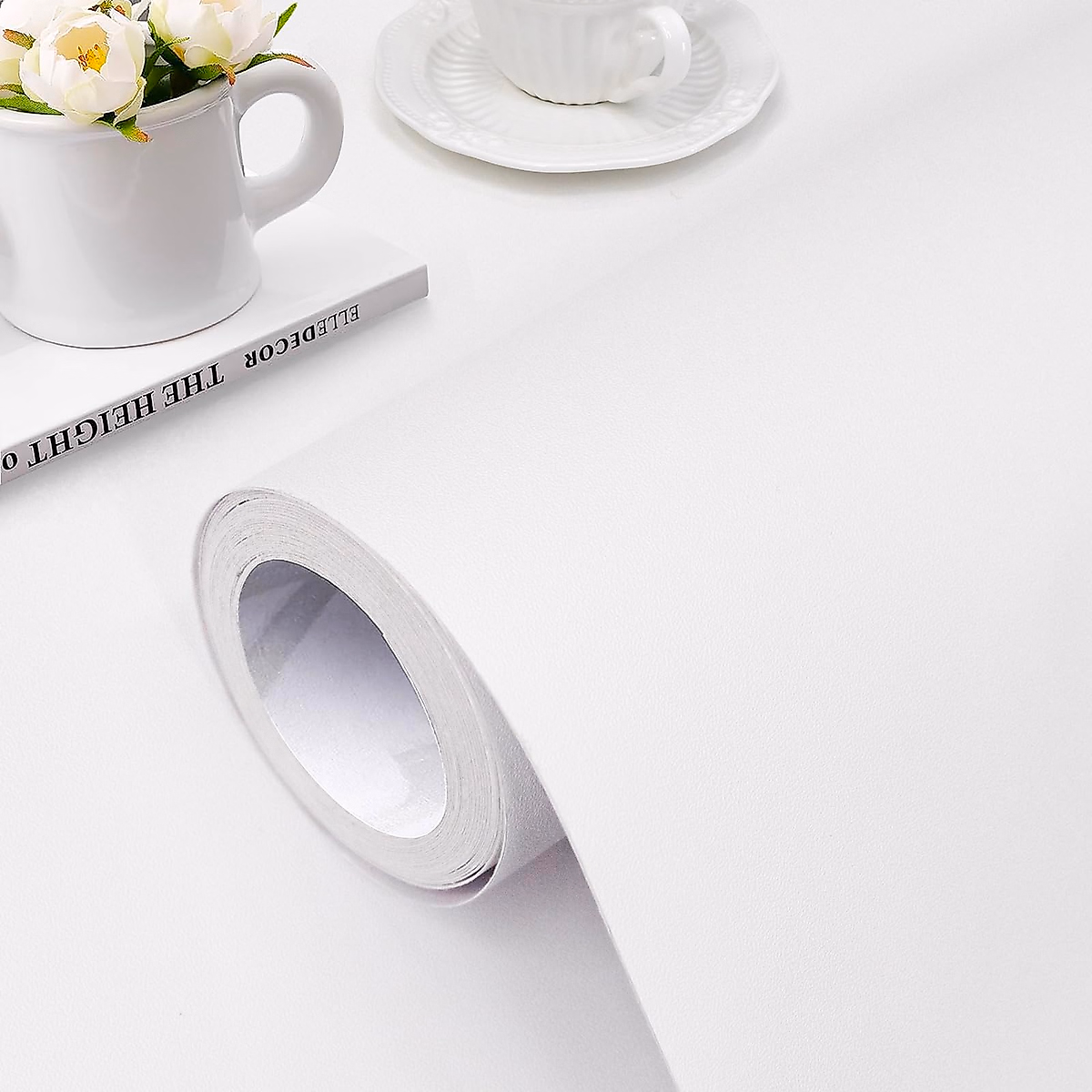 Jeweluck 15.7inch x 118.1inch Matte White Wallpaper White Contact Paper Peel and Stick Wallpaper Waterproof Self Adhesive Removable Wallpaper Solid White Wall Paper for Furniture Decorative Vinyl